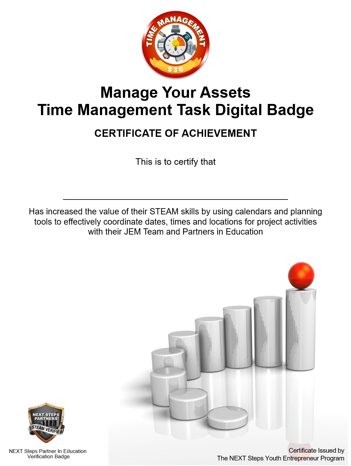 certificate – time management – NEXT Steps Youth Entrepreneur Program